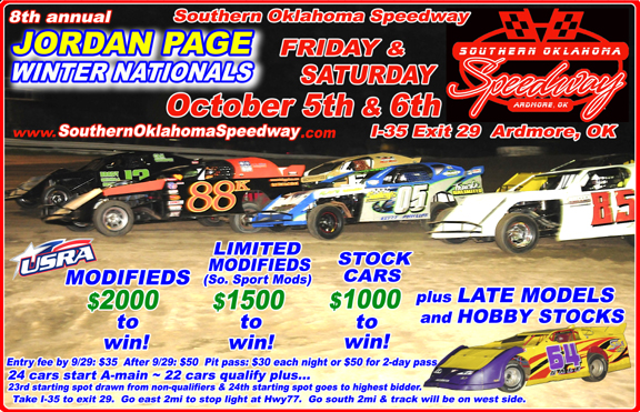 Southern Oklahoma Speedway - Jordan Page Winter Nationals - Oct 5th ...