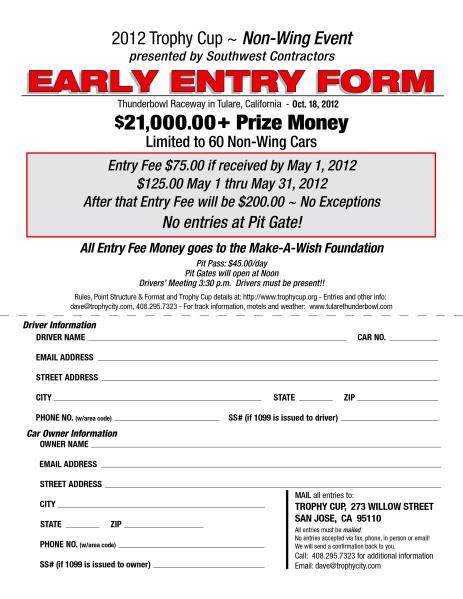 360 NON-WING TROPHY CUP ENTRY FORM Page 1 Northern California Sprint Car